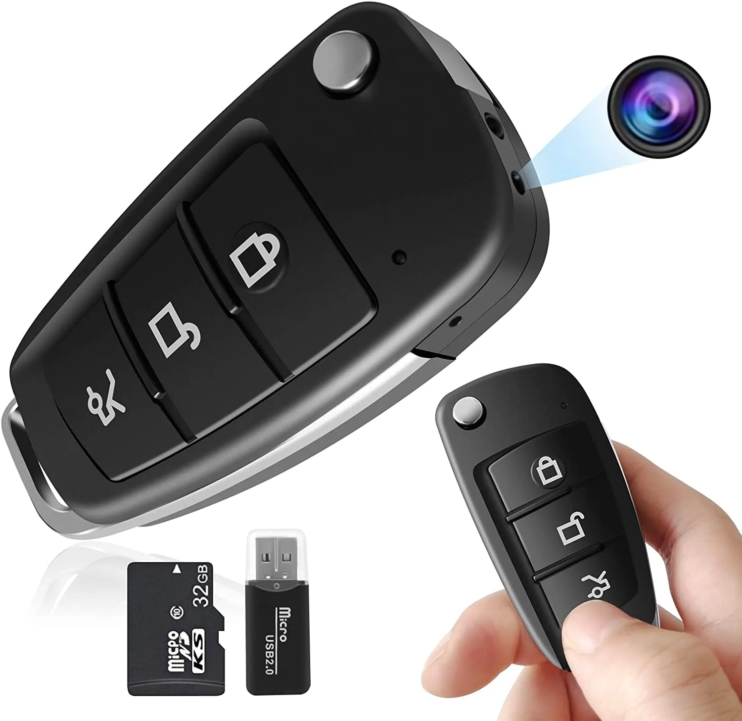 Spy Hidden Portable Mini Keychain Camera, 1080P Car Key Video Hidden ...